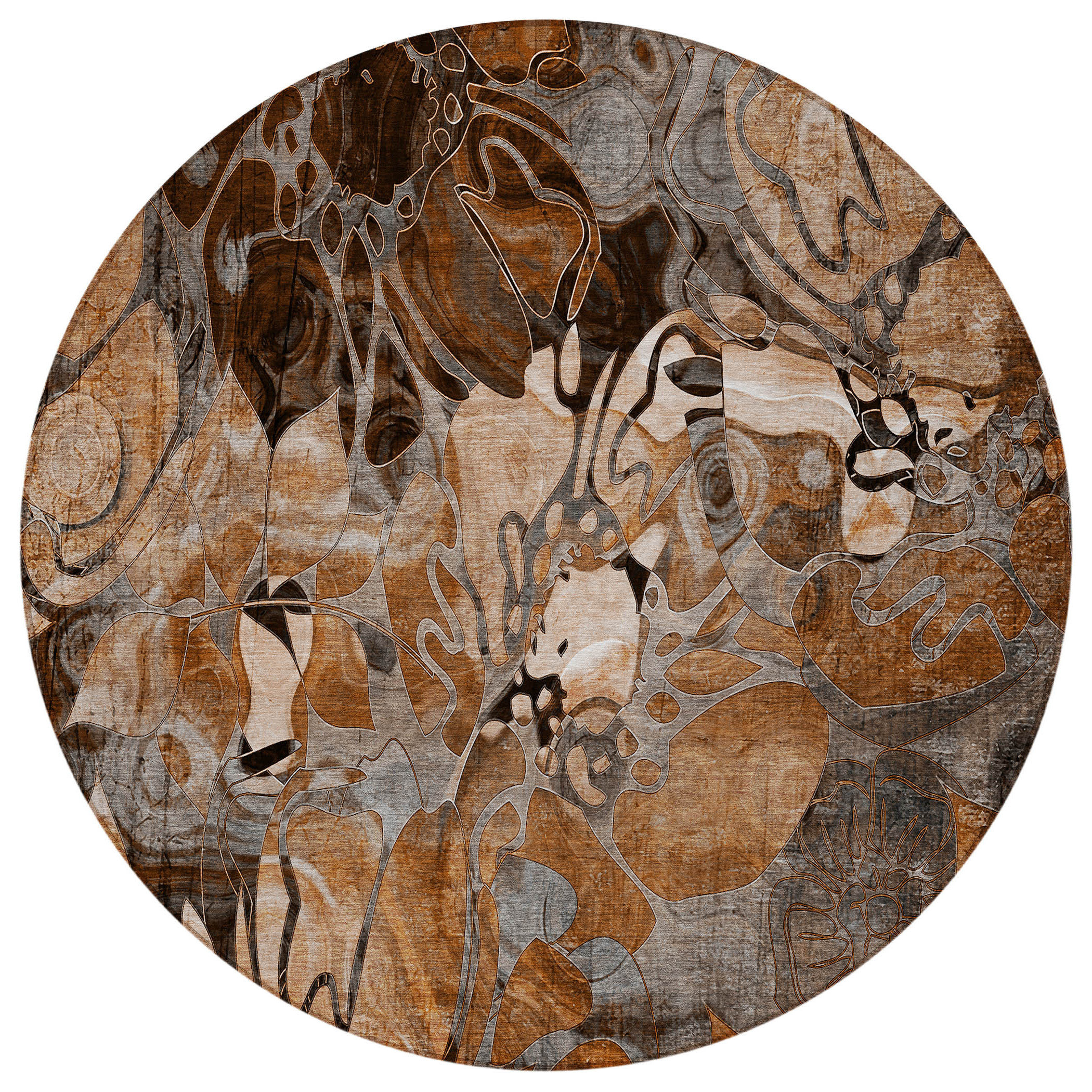 Orren Ellis 8' Round Chocolate Terracotta and Ivory Round Floral ...