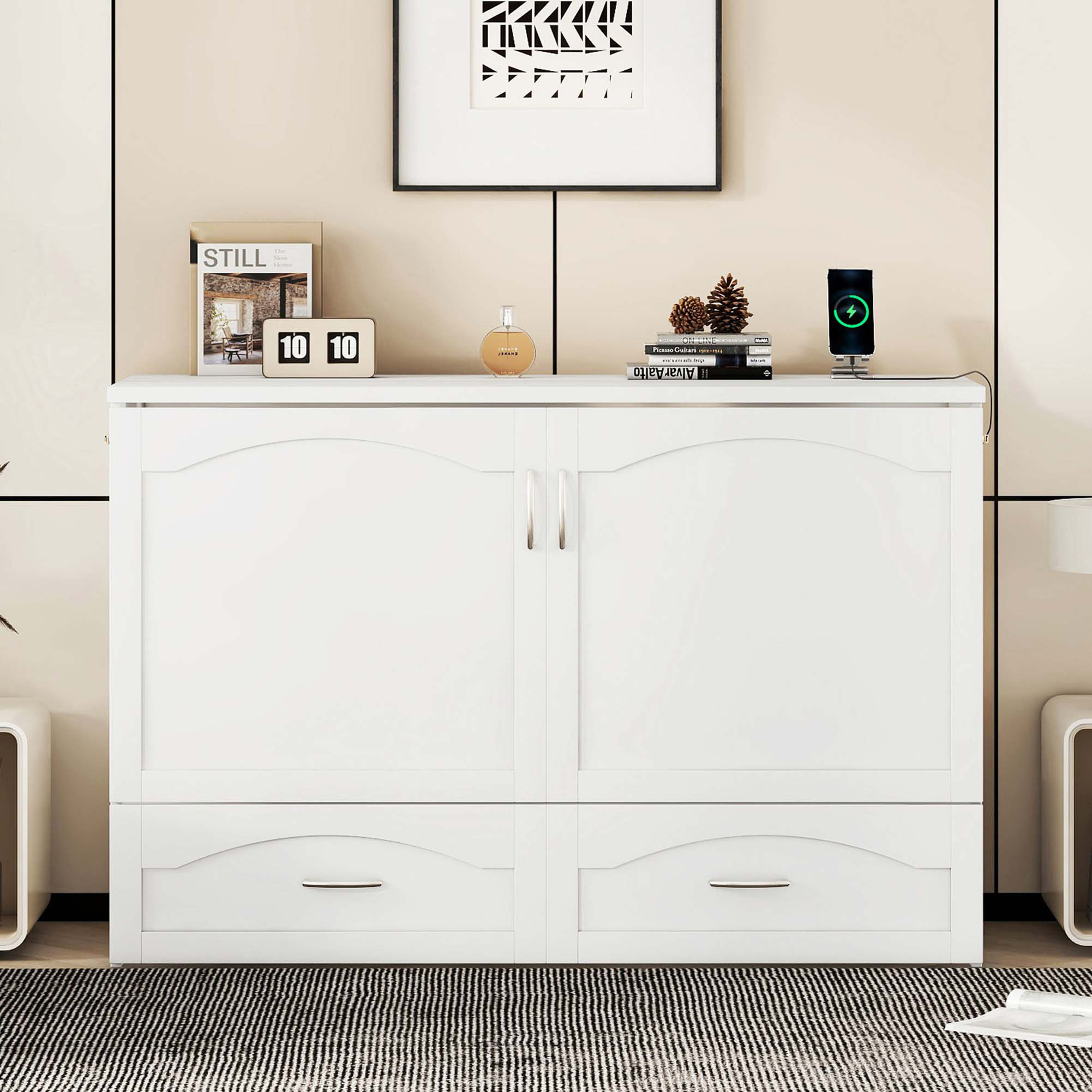Hokku Designs Murphy Bed Wall Bed With Drawer And A Set Of Sockets USB ...