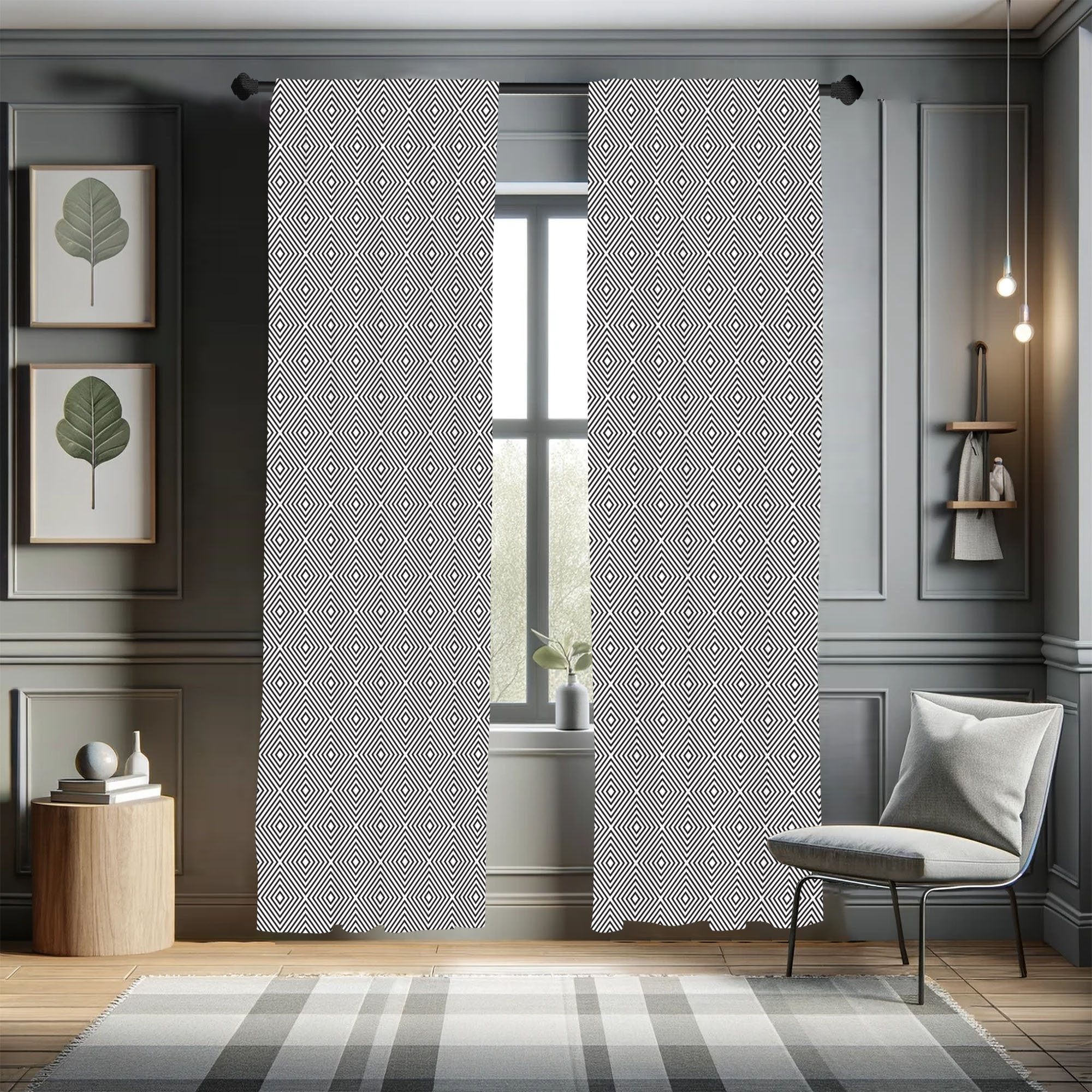 Wrought Studio™ Geometric Rhombus Curtains, Outline Shapes, Pair of 28 ...