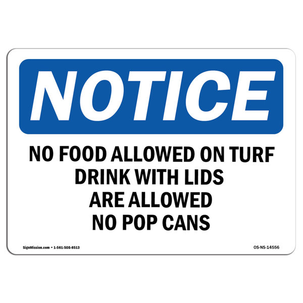 SignMission No Food Allowed on Turf Drinks with Lids Sign | Wayfair