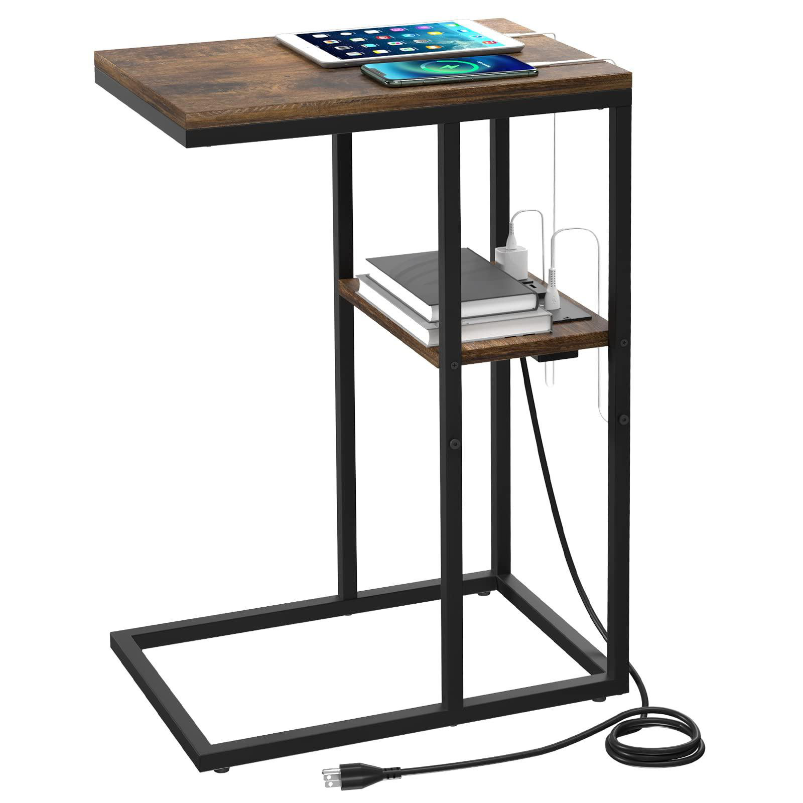 17 Stories C Shaped End Table With Charging Station , Sofa Table With ...