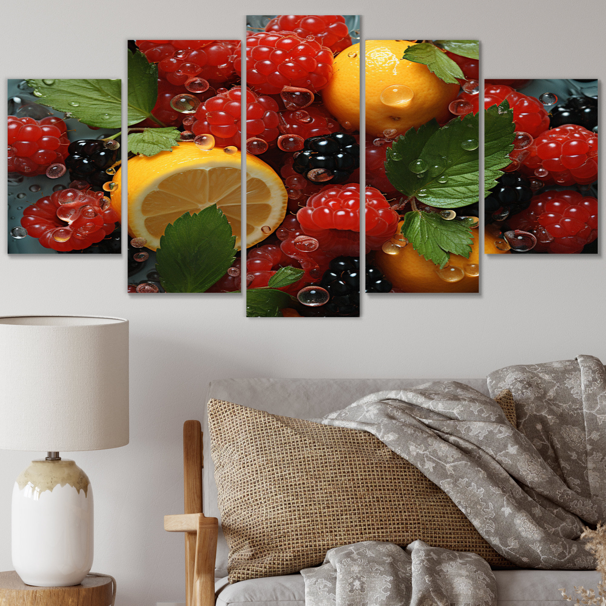 Gracie Oaks 'Seamless Berries I - Food & Beverage Wall Decor - 5 Panels ...