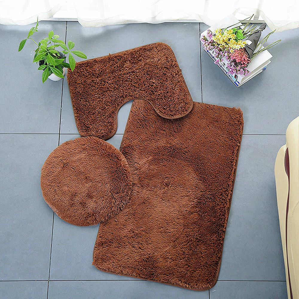 Everly Quinn 3-Piece Soft Non-Slip U-Shaped Toilet Mat, Bathroom Floor ...