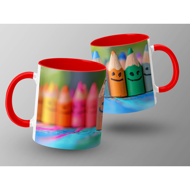 East Urban Home Kids Drawing Style 11oz Accent Mugs – Ceramic Coffee ...