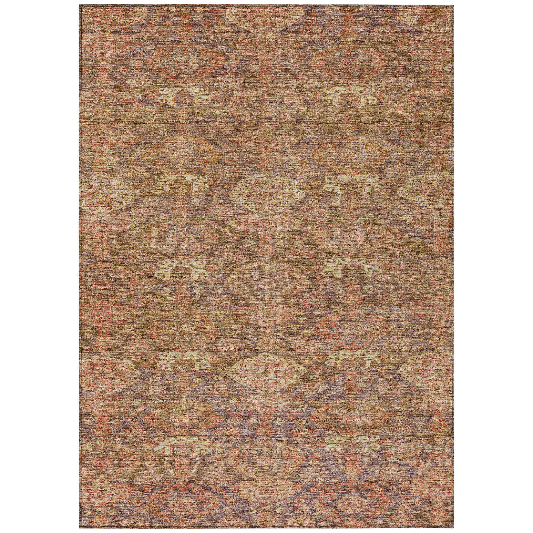 HomeRoots 3' X 5' Brown And Tan Damask Washable Indoor Outdoor Area Rug ...