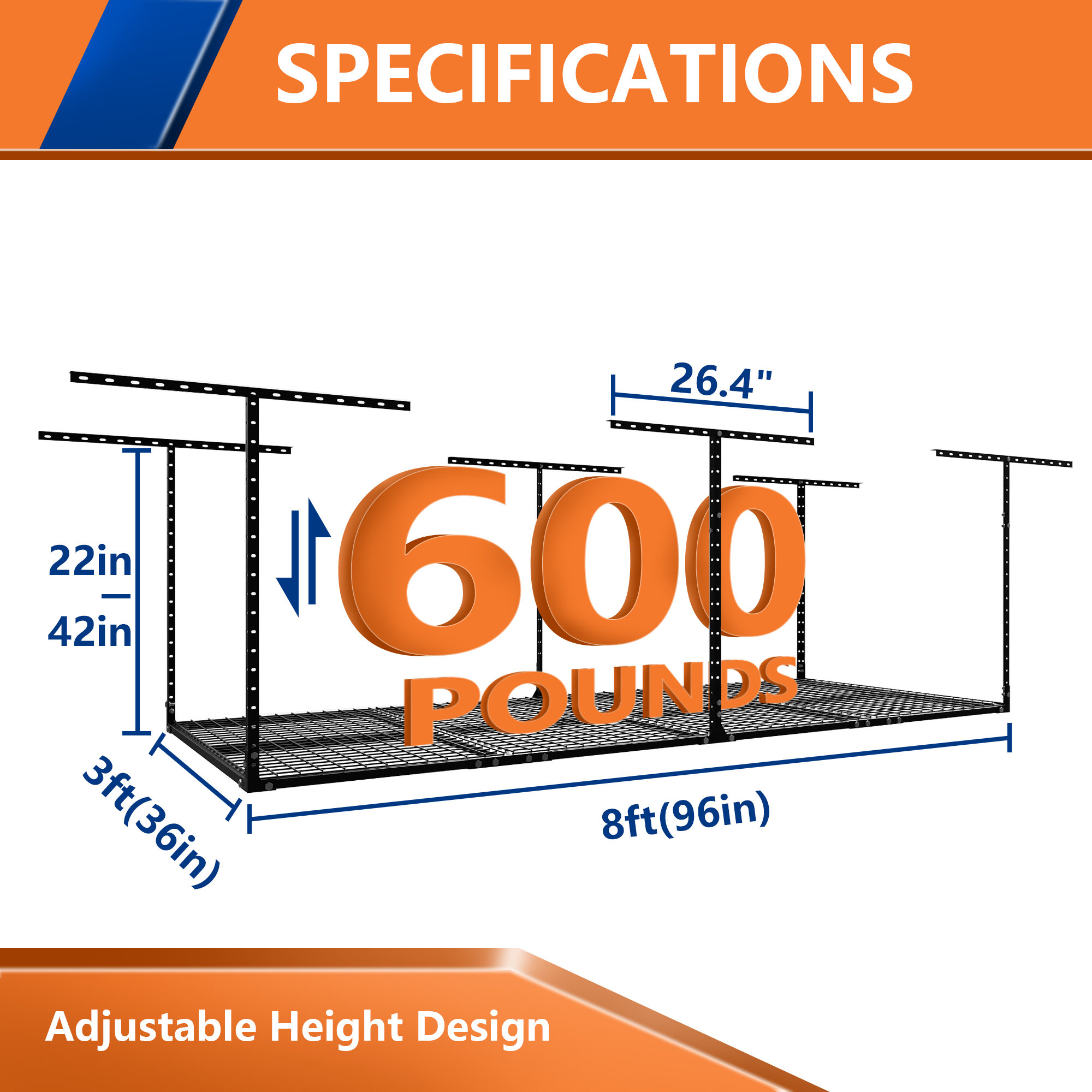 WFX Utility™ 3 x 8FT Overhead Garage Storage Rack, Adjustable Ceiling ...