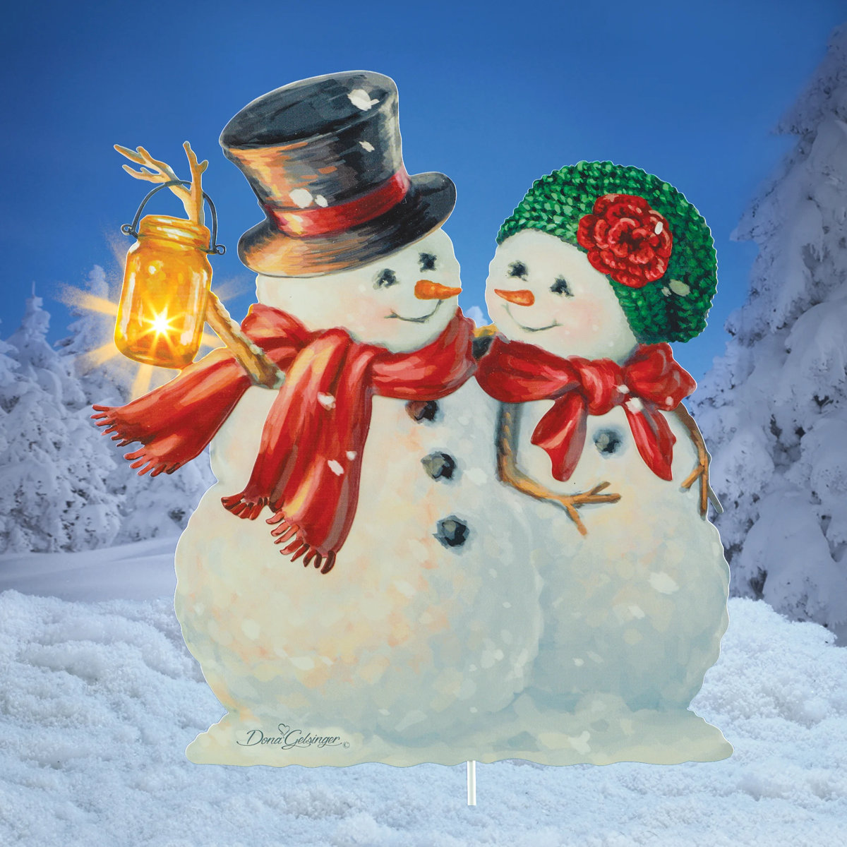 The Holiday Aisle® LED Lighted Festive Snowman Couple Stake Decoration ...