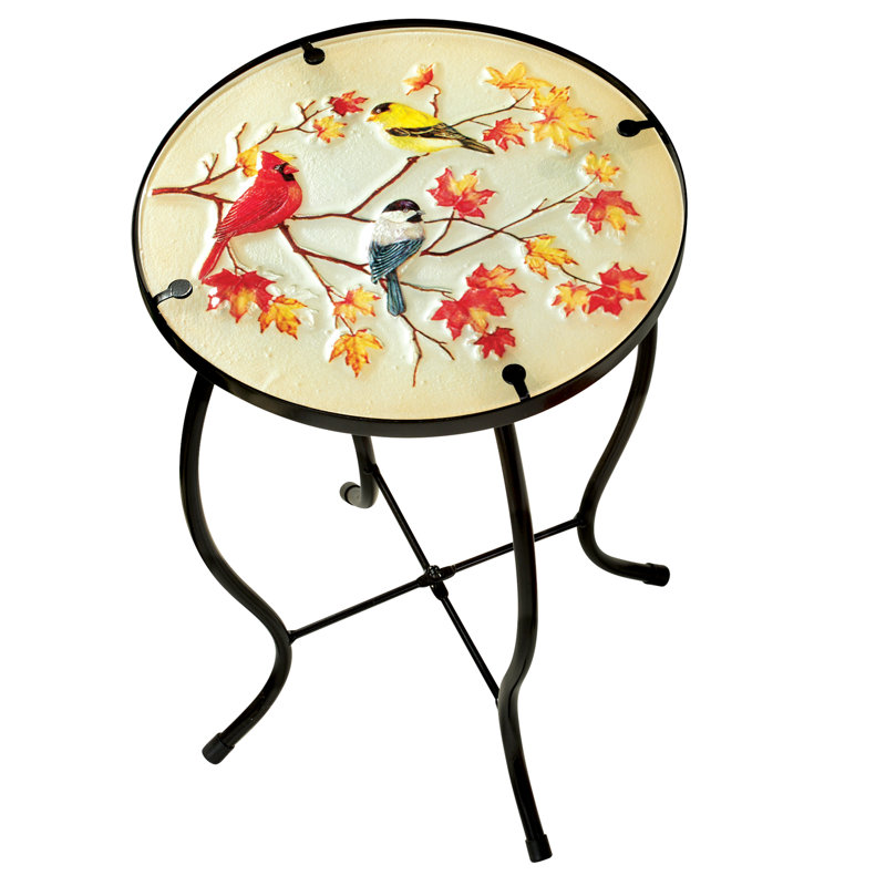 Charlton Home® Autumn Birds on Branches Glass Top Indoor/Outdoor Accent ...