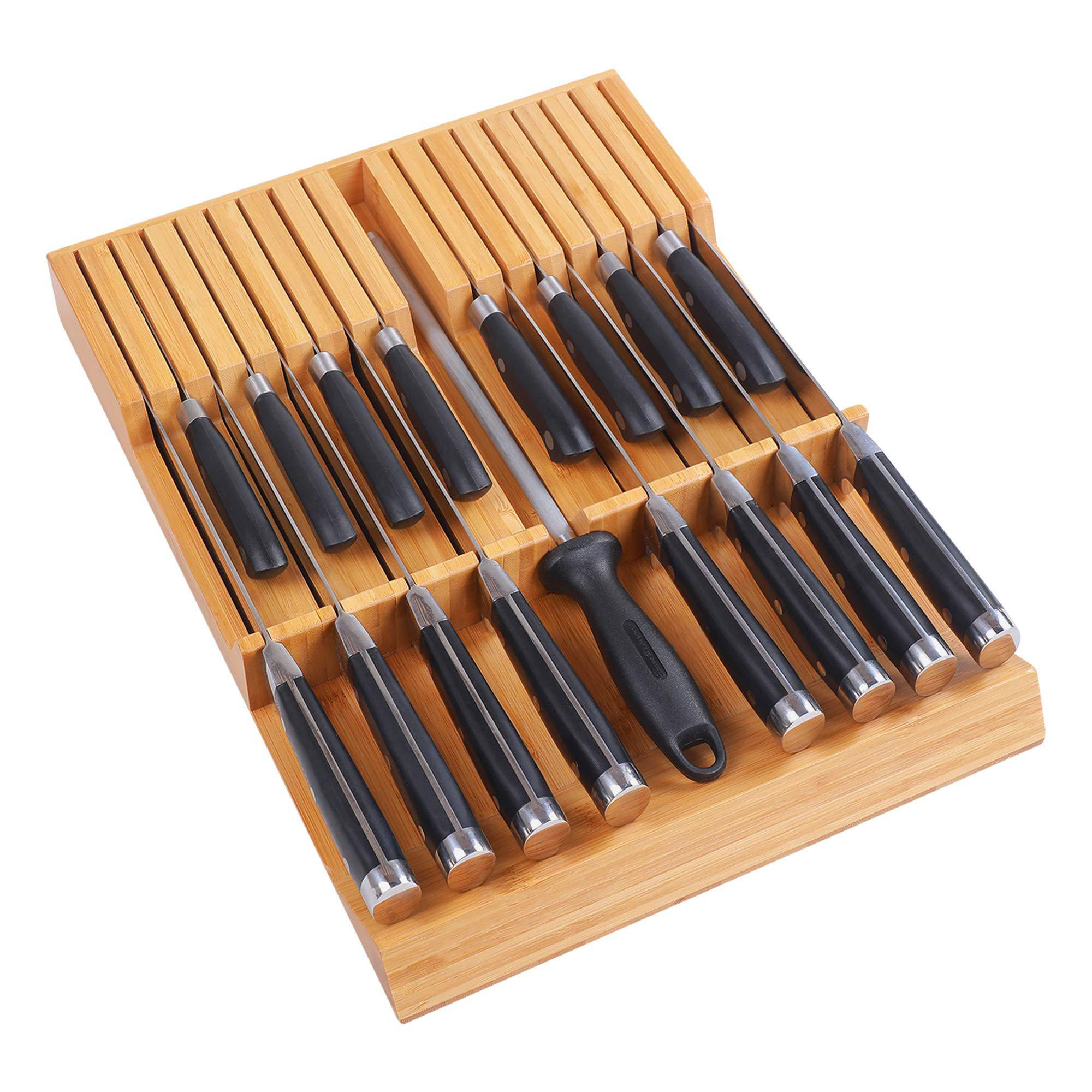 chuangyanUS In-Drawer Knife Block Bamboo Kitchen Knife Drawer Organizer ...