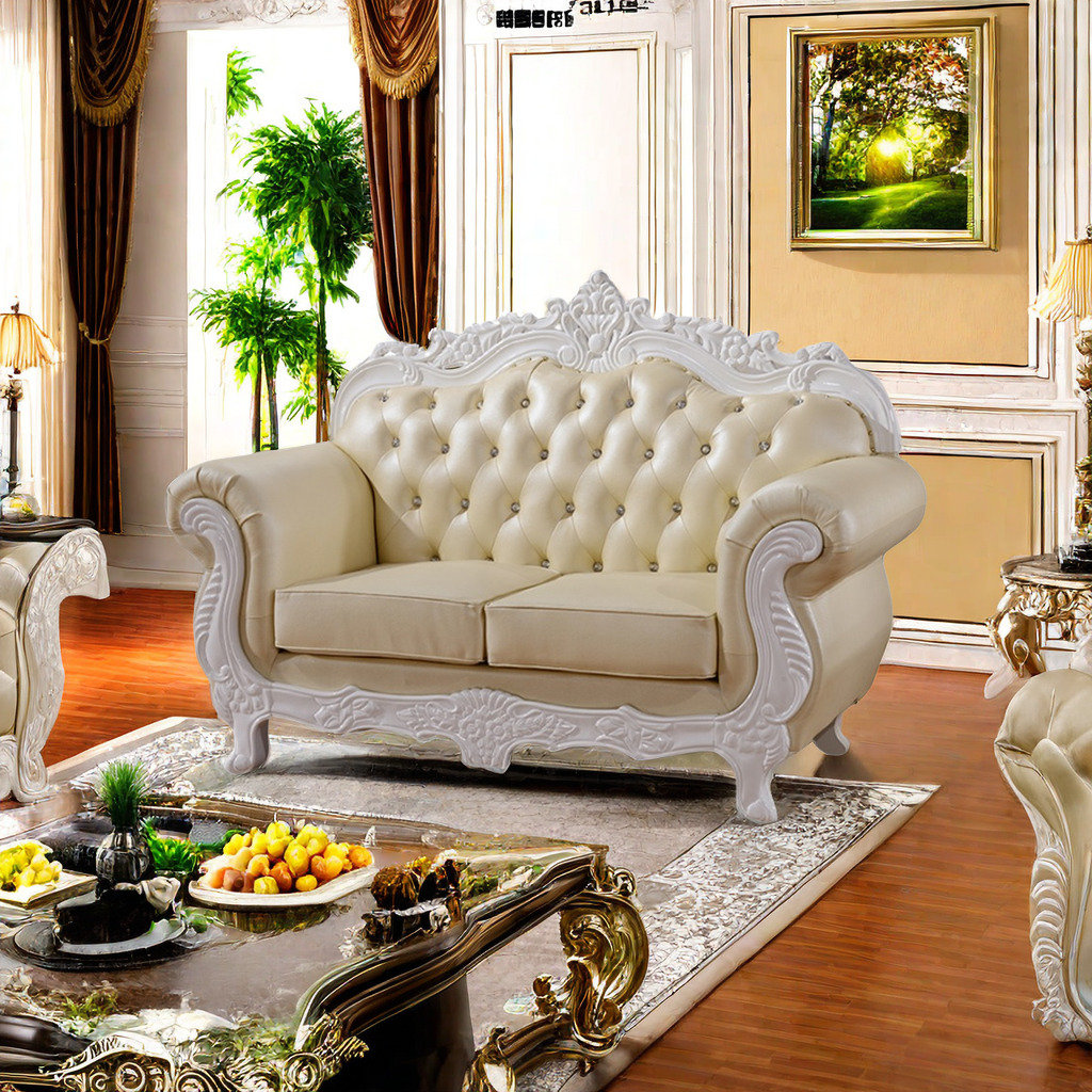 Romero European Style Sofa Leather Sponge Carved Sofa 72.8'' Genuine ...