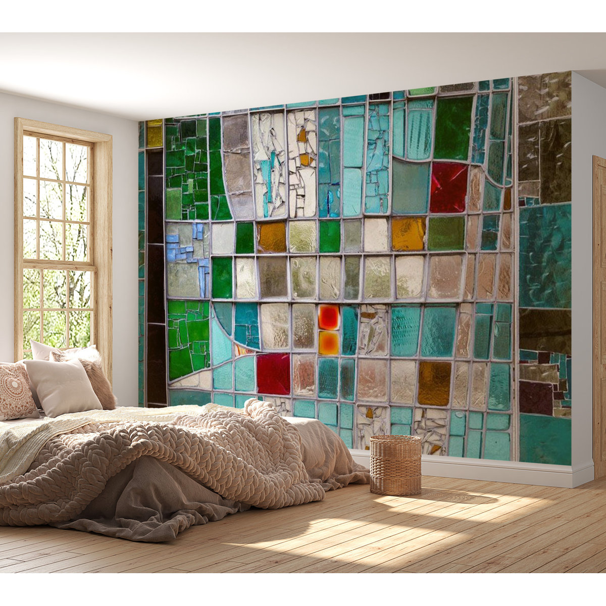 Everly Quinn Sapphire Stained Glass Wall Mural | Wayfair