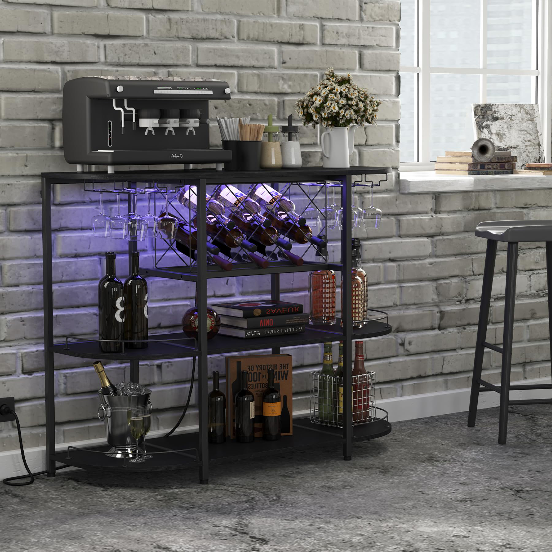 Orren Ellis Wine Cabinet Coffee Table With Power Socket And LED Light ...
