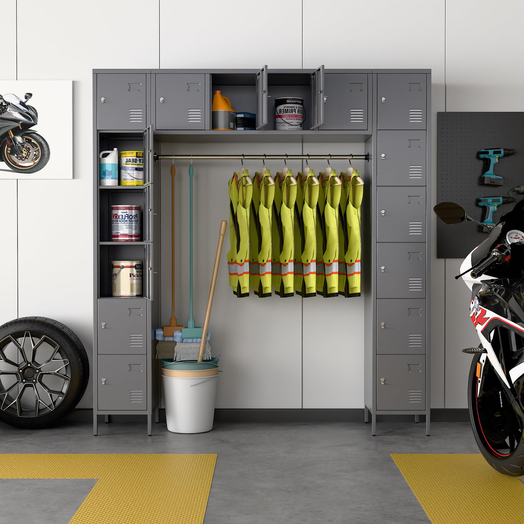 REEMOON 78" H Metal Storage Lockers With 16 Doors,Industrial ...