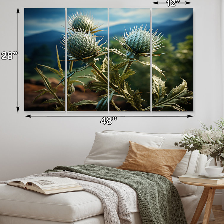 Ebern Designs Green Majestic Thistle II On Canvas 4 Pieces Print ...