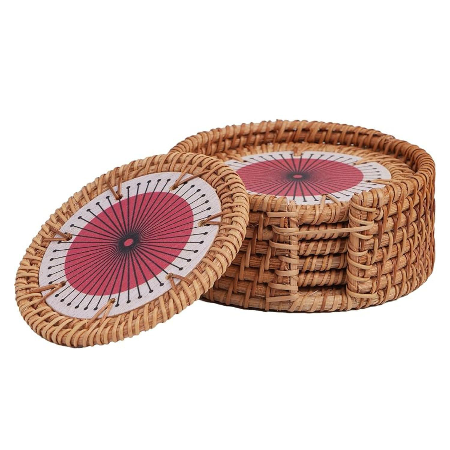 HAPIAM 6-Piece Rattan Coaster Set with Holder | Wayfair