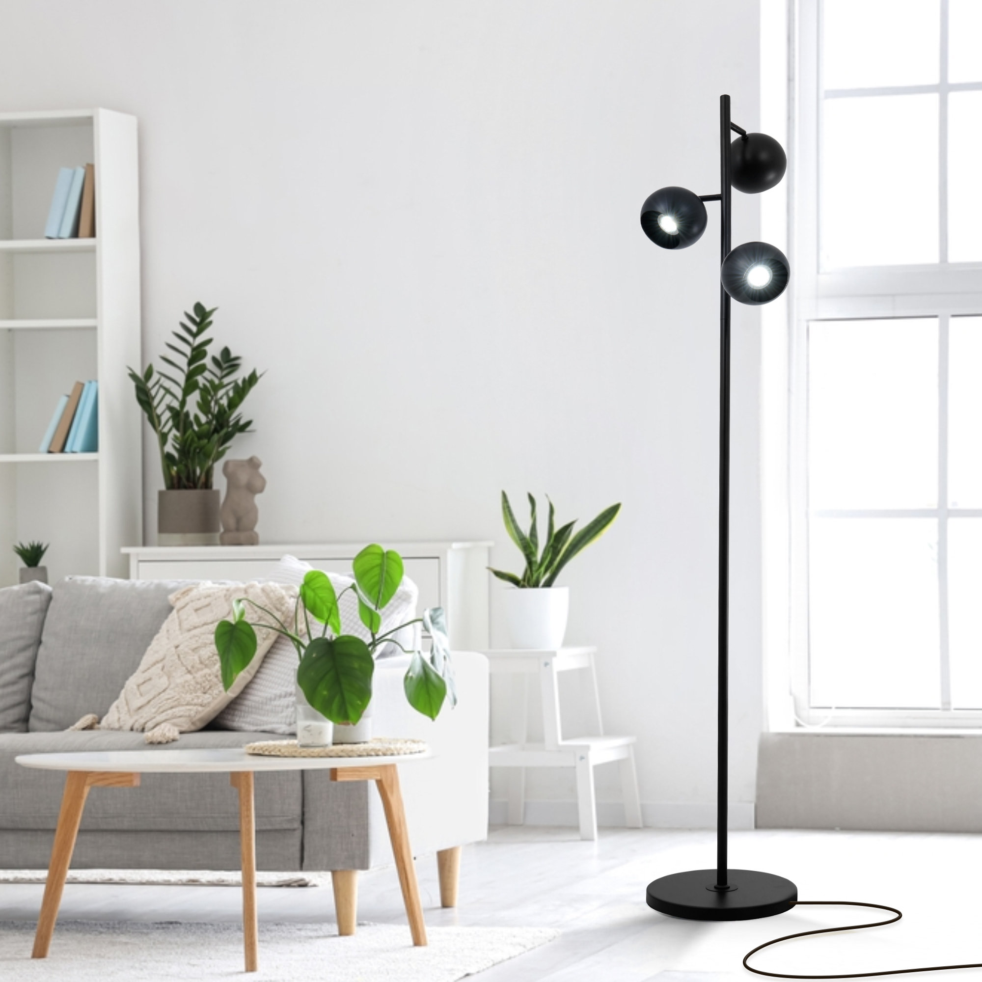 George Oliver 3 - Light 71'' Modern Black Floor Lamp with Control ...