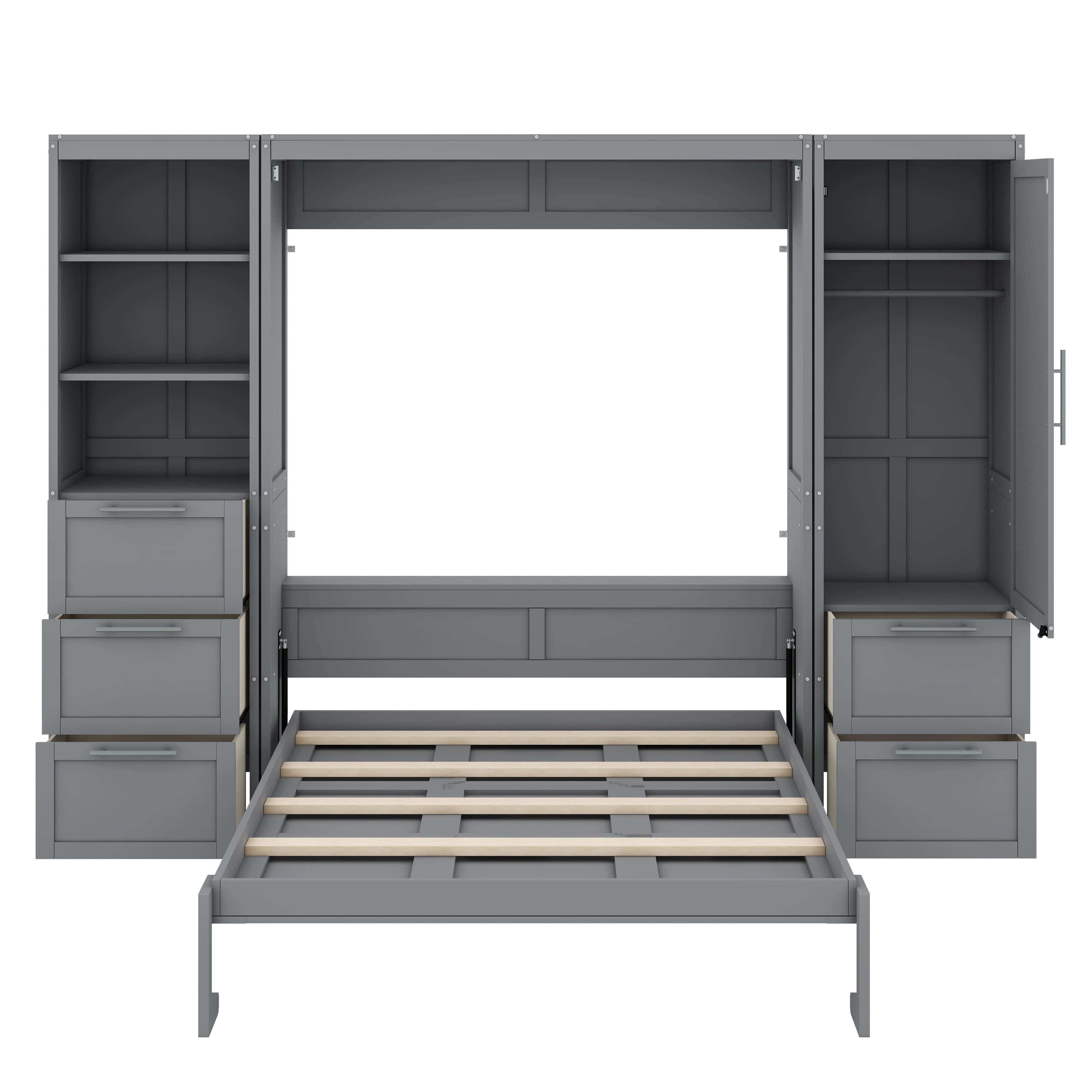 Red Barrel Studio® Queen-Sized Murphy Wall Bed With Integrated Wardrobe ...