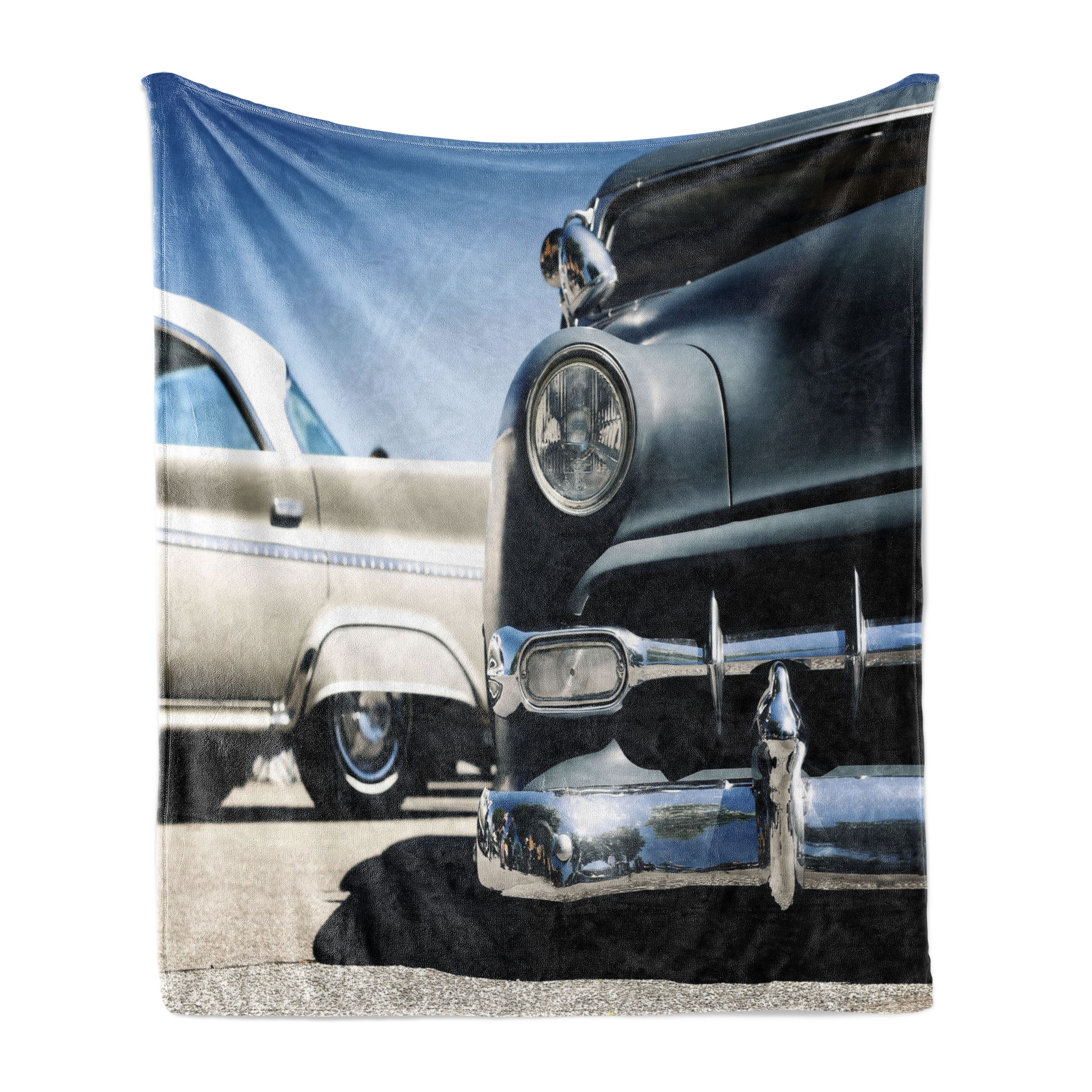 Ambesonne Vintage Car Fleece Blanket Fifties Wheels Print Beige and ...