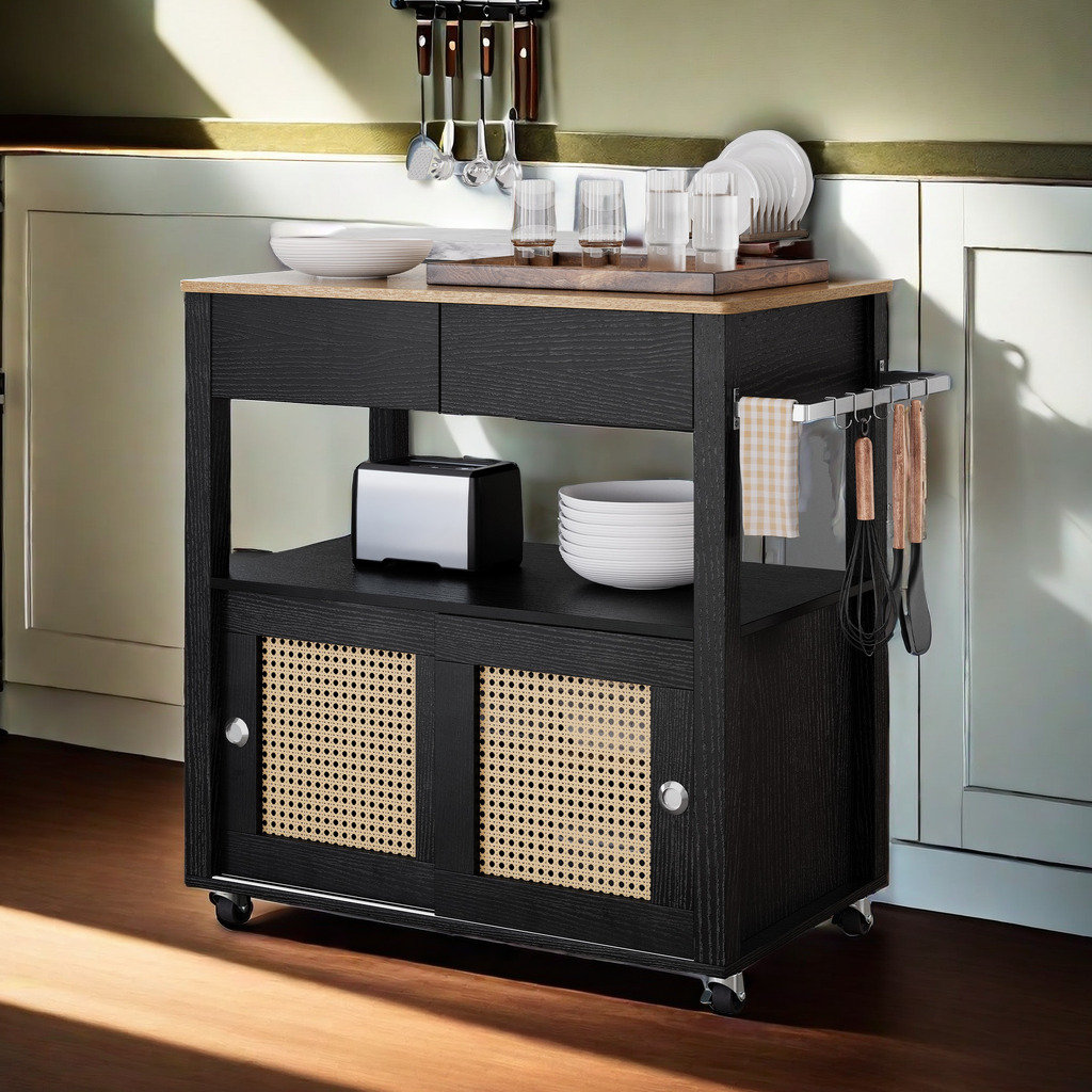 Bay Isle Home™ Ayane Rolling Kitchen Island with Solid Wood Top ...