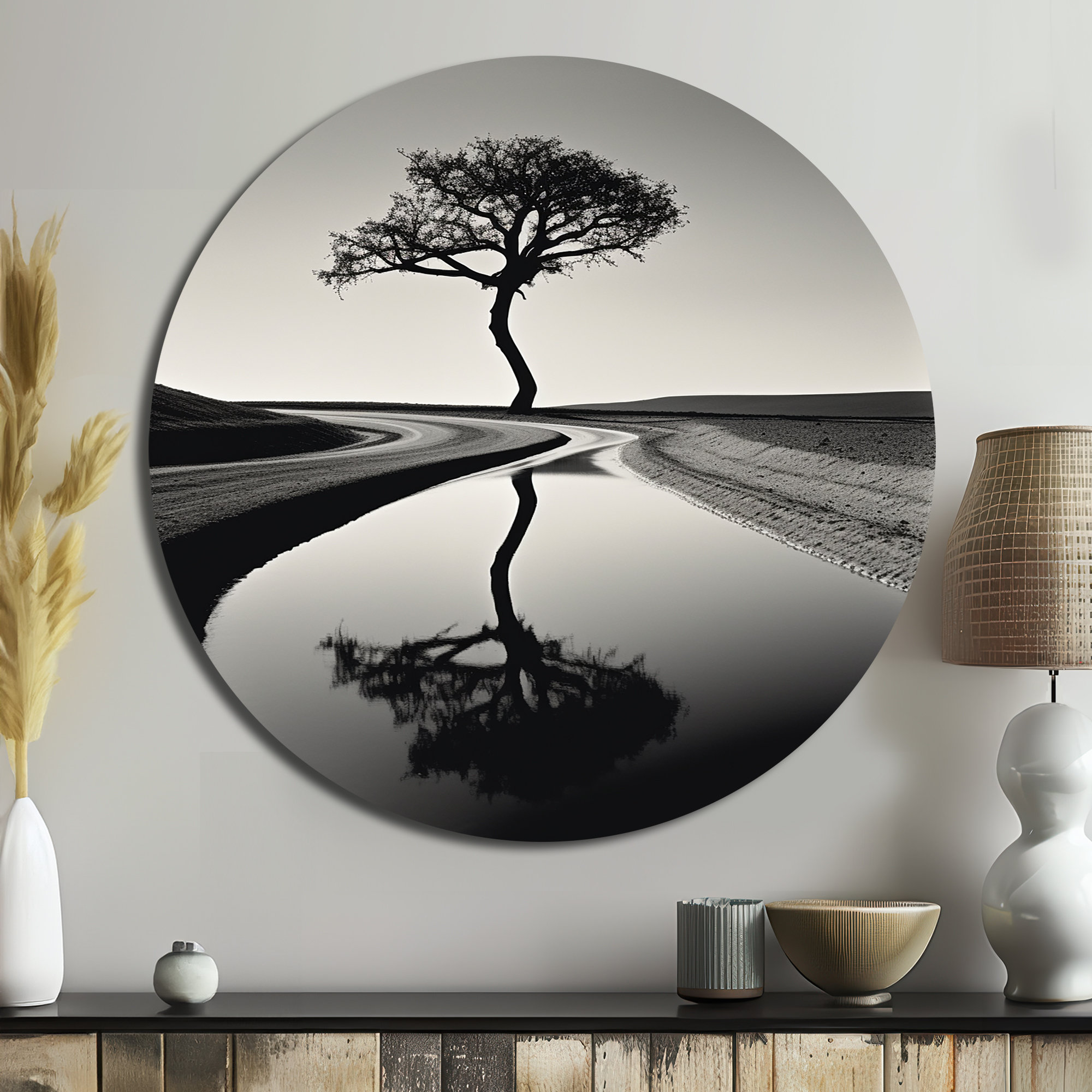 Latitude Run® Minimalist Zen Scenery III - Architecture Round Metal Art ...