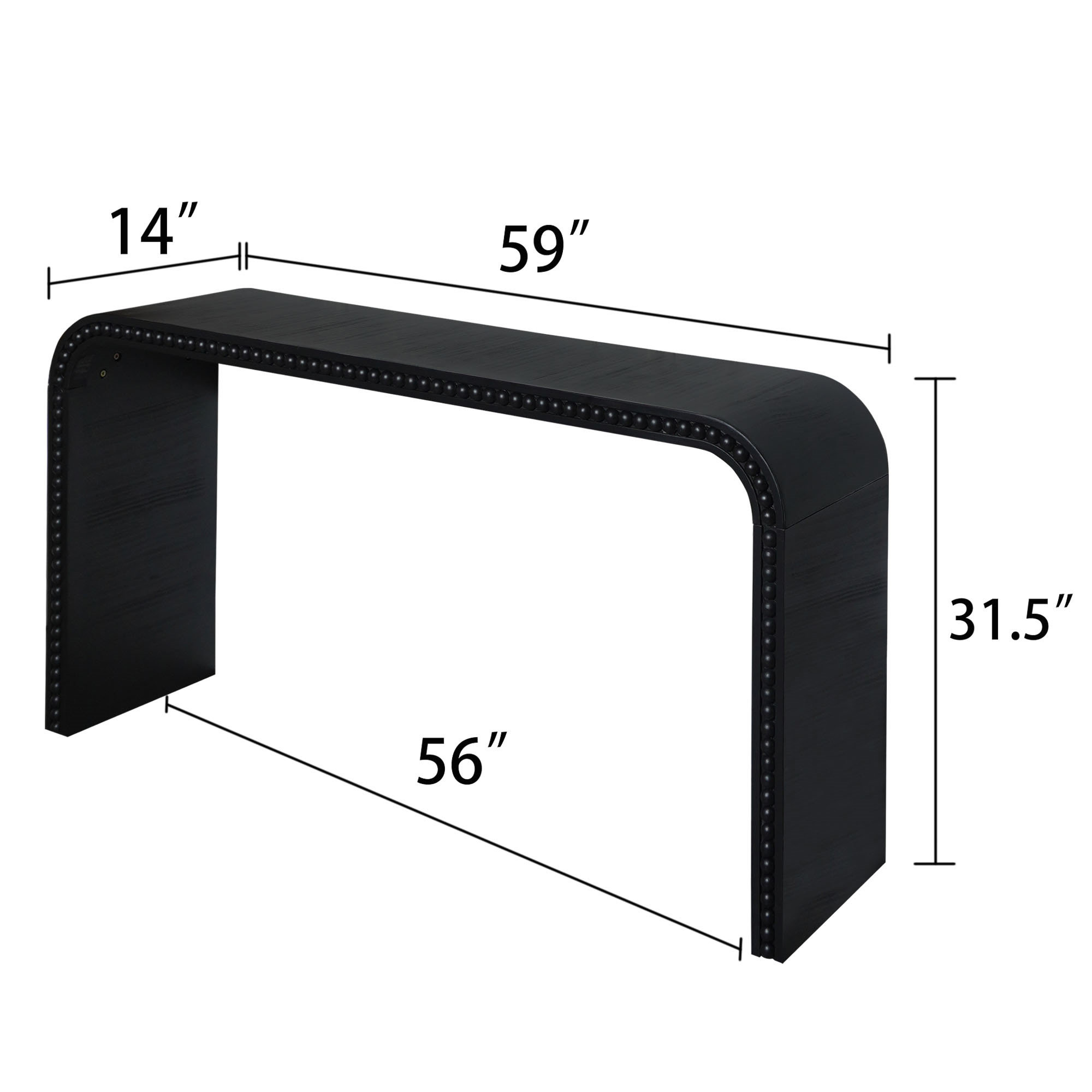 Dakota Fields Black Wood Console Table, 59In Entryway Table, Curved ...