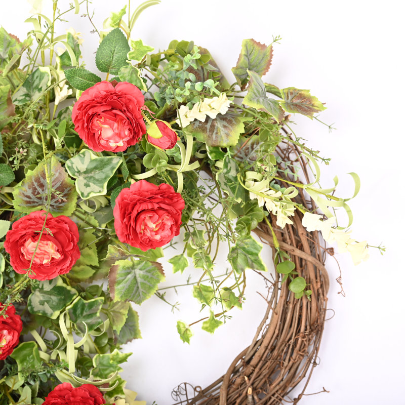 Primrue Handcrafted Faux 26'' Spring Summer Rose Floral Wreath for ...