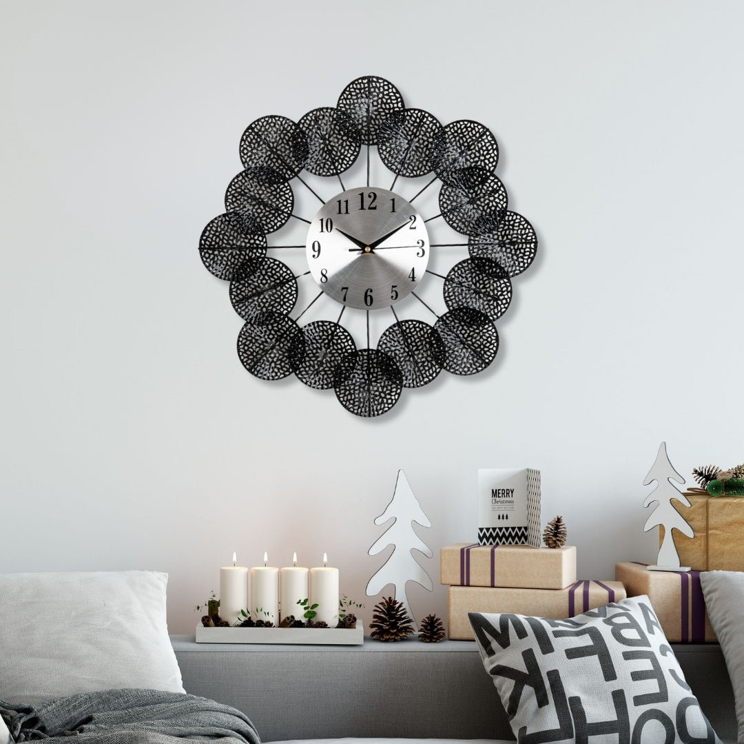 Williston Forge Luxury Black Metal Clock 45 cm - Silent, Modern Design ...