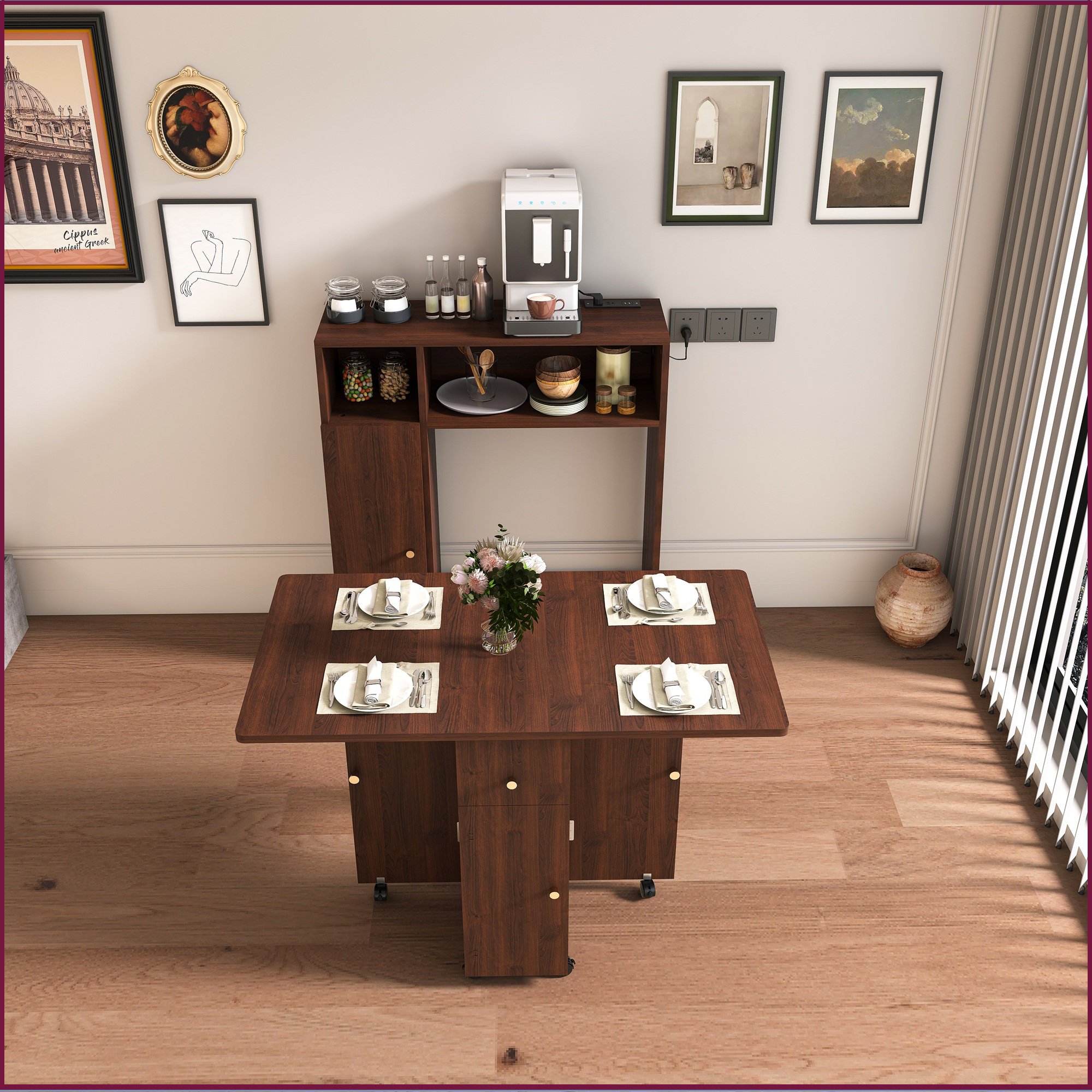 babevy Folding Dining Table With Storage, Drop Leaf Table With Wall ...