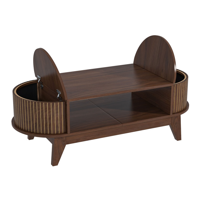 George Oliver 46.45" Oval Shaped Coffee Table With Storage, Fluted ...