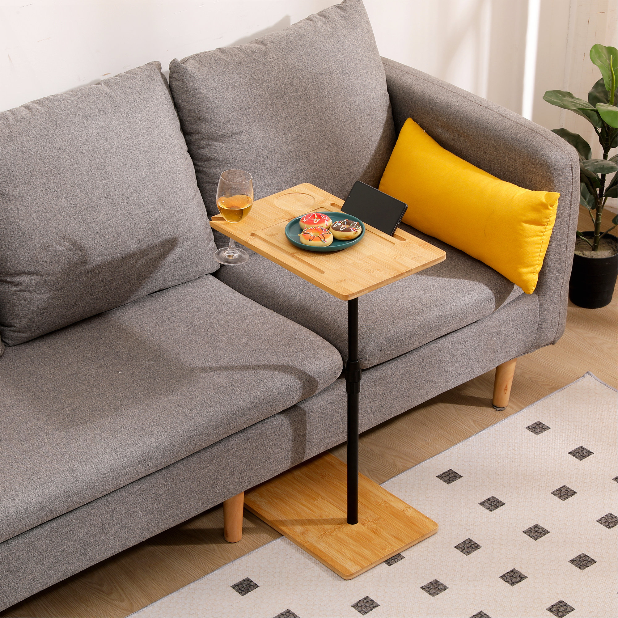 George Oliver Bamboo Couch Tray Table Height Adjustable C-Shaped End ...