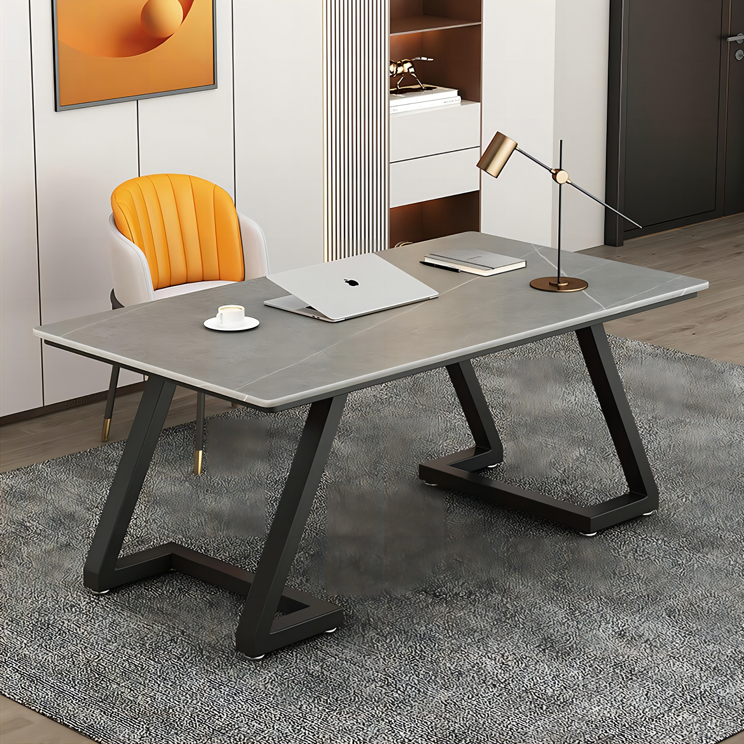 Orren Ellis Gray Rectangular Sintered Stone Iron Desk | Wayfair