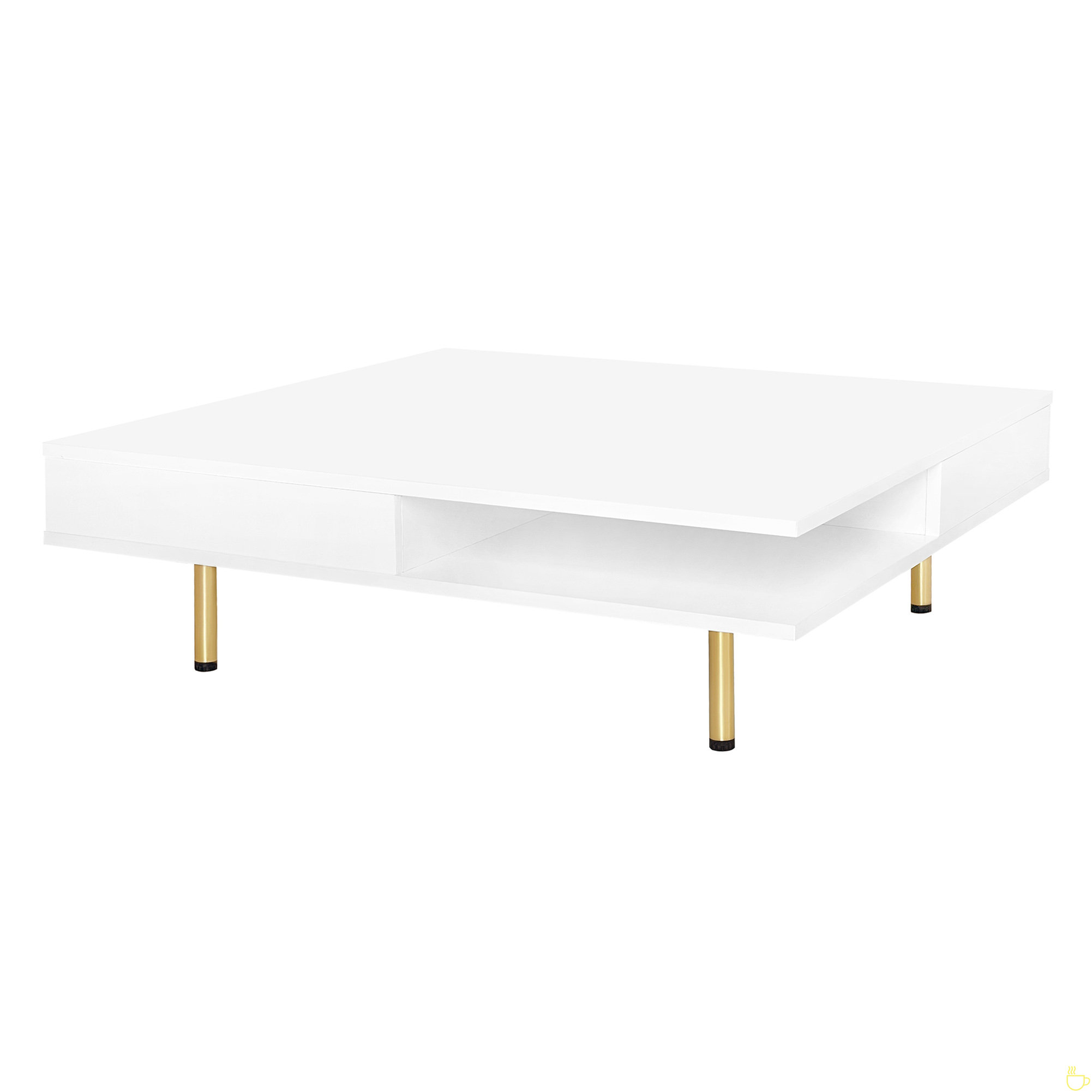 Mercer41 Coffee Table With 4 Golden Legs And 2 Small Drawers, 2-Tier ...