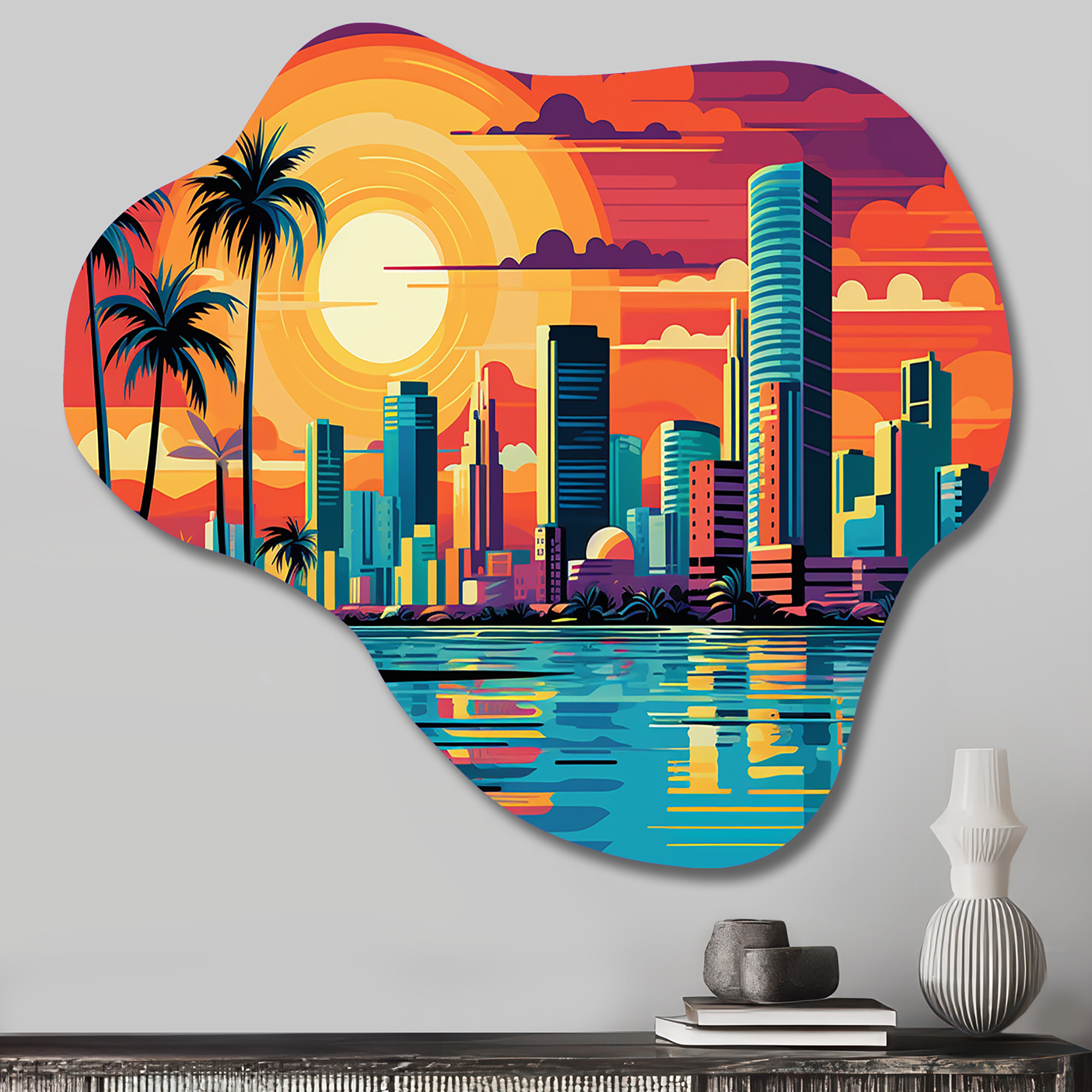 Latitude Run® Pop Art Miami Cityscape I - Asymmetrical Pop Art Metal ...