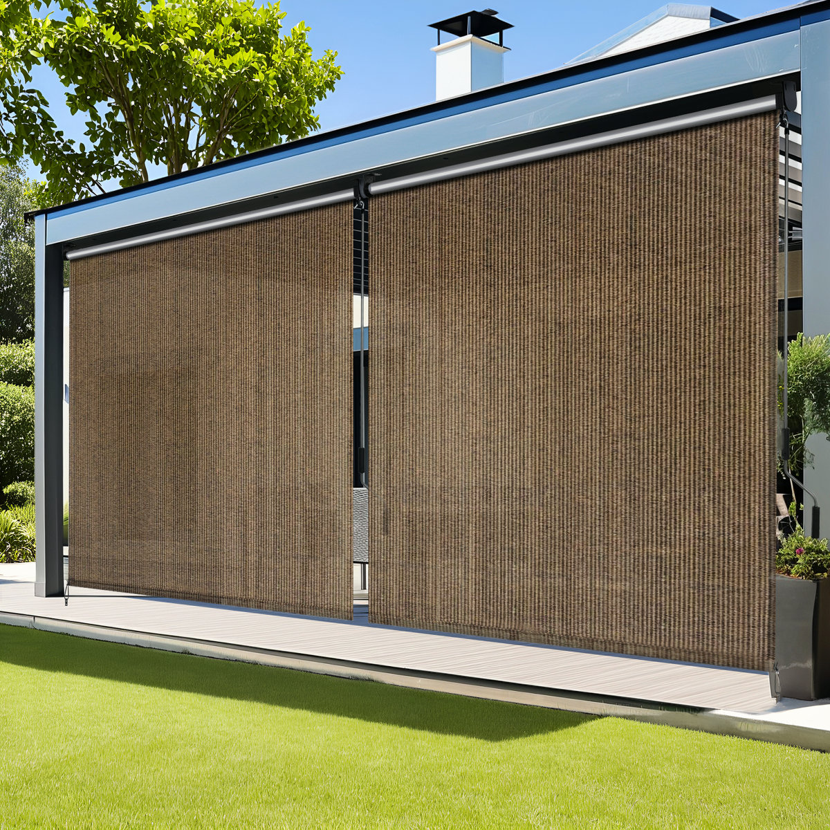 Pirecart Outdoor Roller Sun Shade 8' X 8', Hdpe Shade Cloth, Aluminum ...