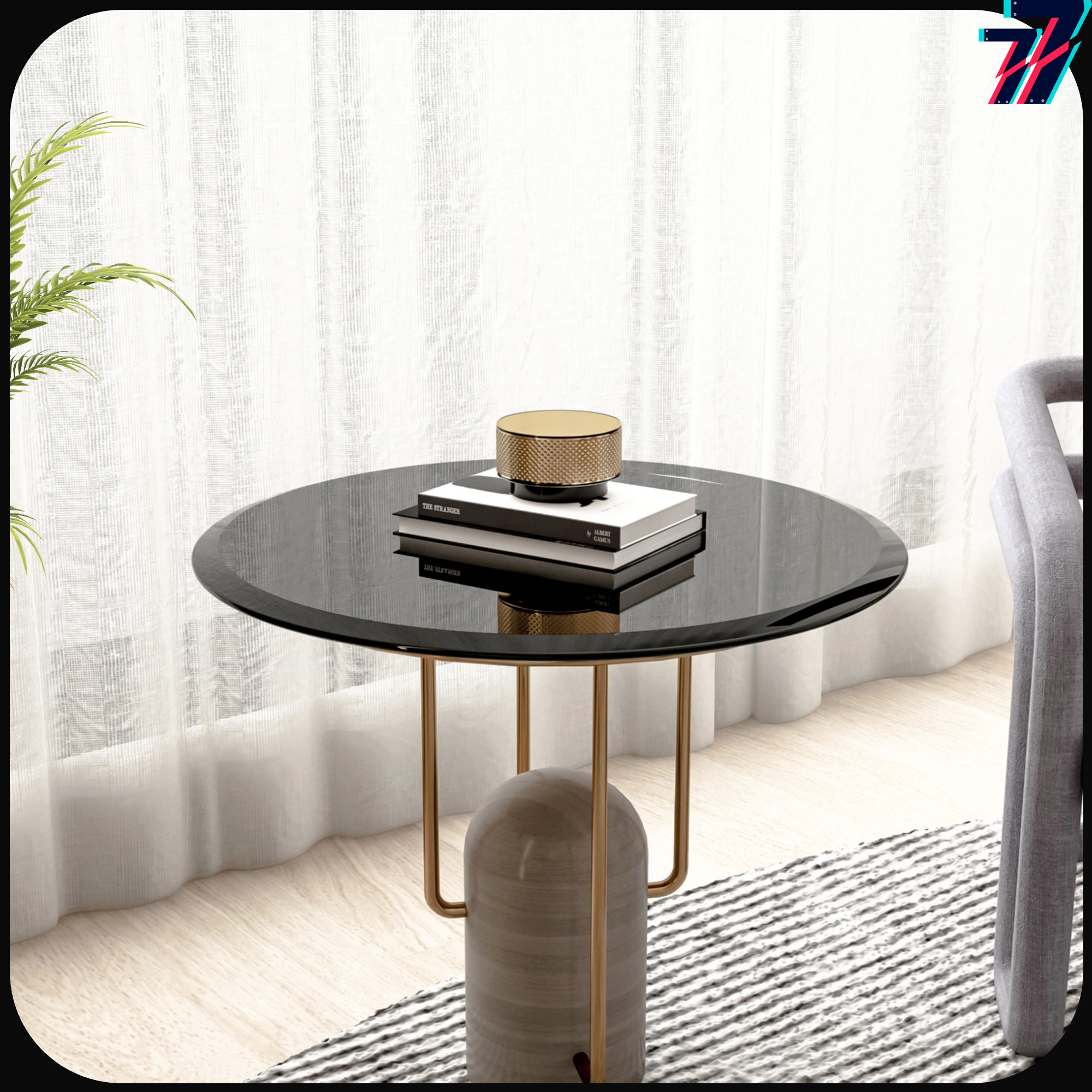 huosai 24" Round Tempered Glass Tabletop With 2/5" Thick Beveled ...