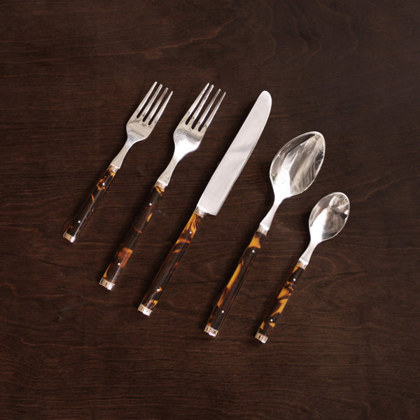 Beatriz Ball VIDA Tortoise And Gold Stainless Flatware Set Of 5 (Gold ...