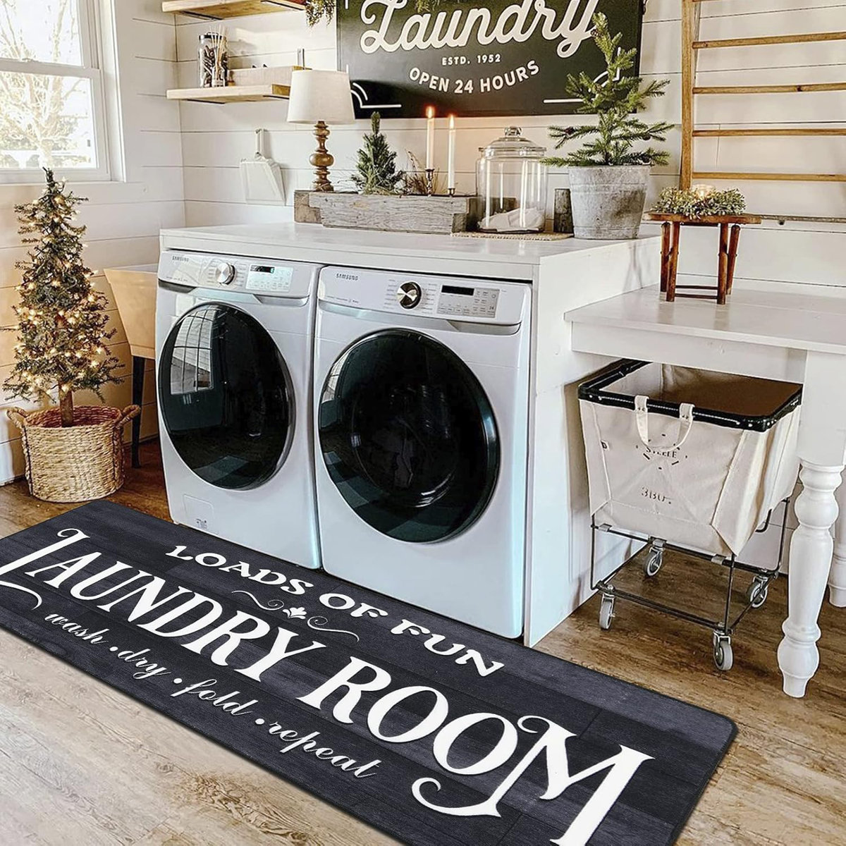 Winston Porter 2'x6' Grey Laundry Room Rug Farmhouse Washable Non Slip ...