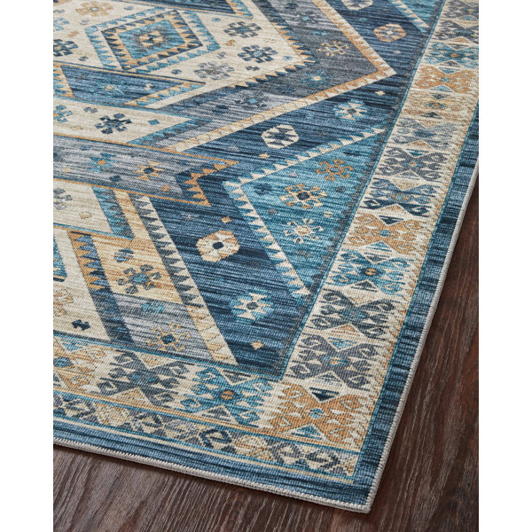 Foundry Select Mayton Southwestern Blue Area Rug & Reviews | Wayfair