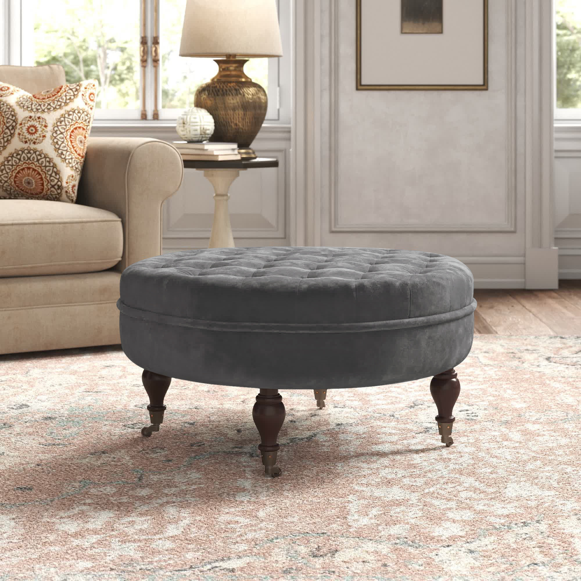 Kelly Clarkson Home Arthur 32" Wide Velvet Tufted Round Cocktail ...