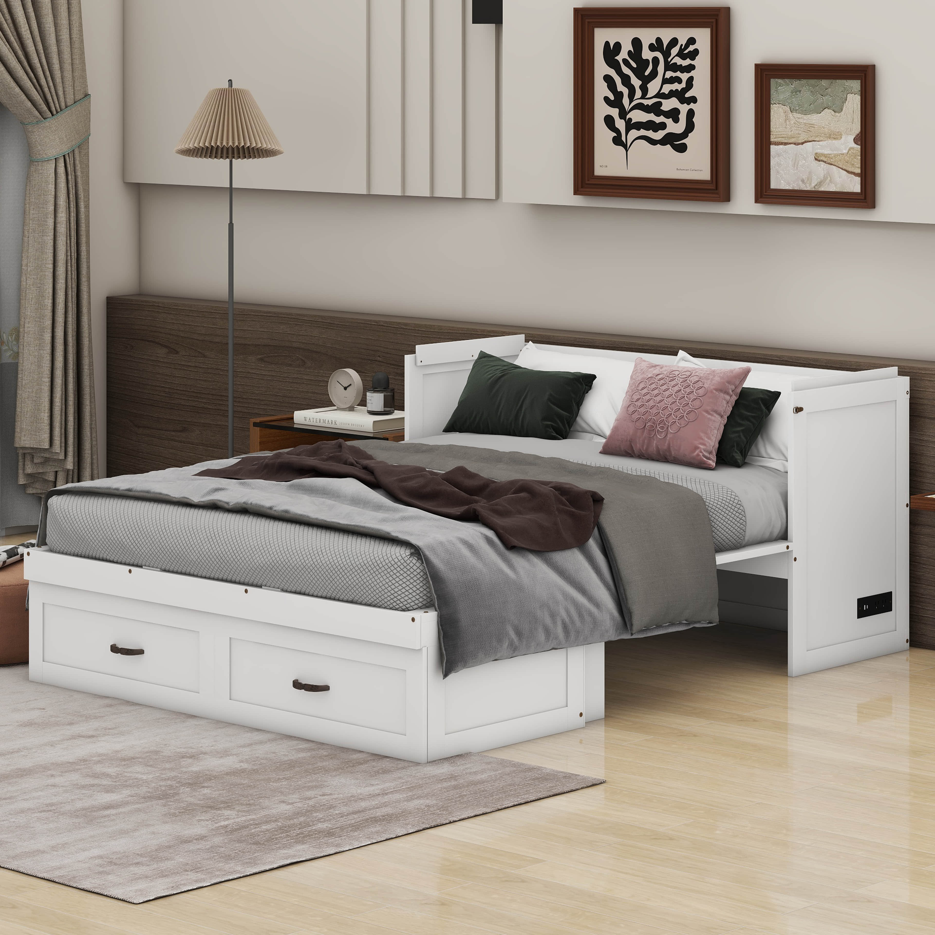 Red Barrel Studio® Murphy Bed With USB Ports, Drawers And Metal Handles ...