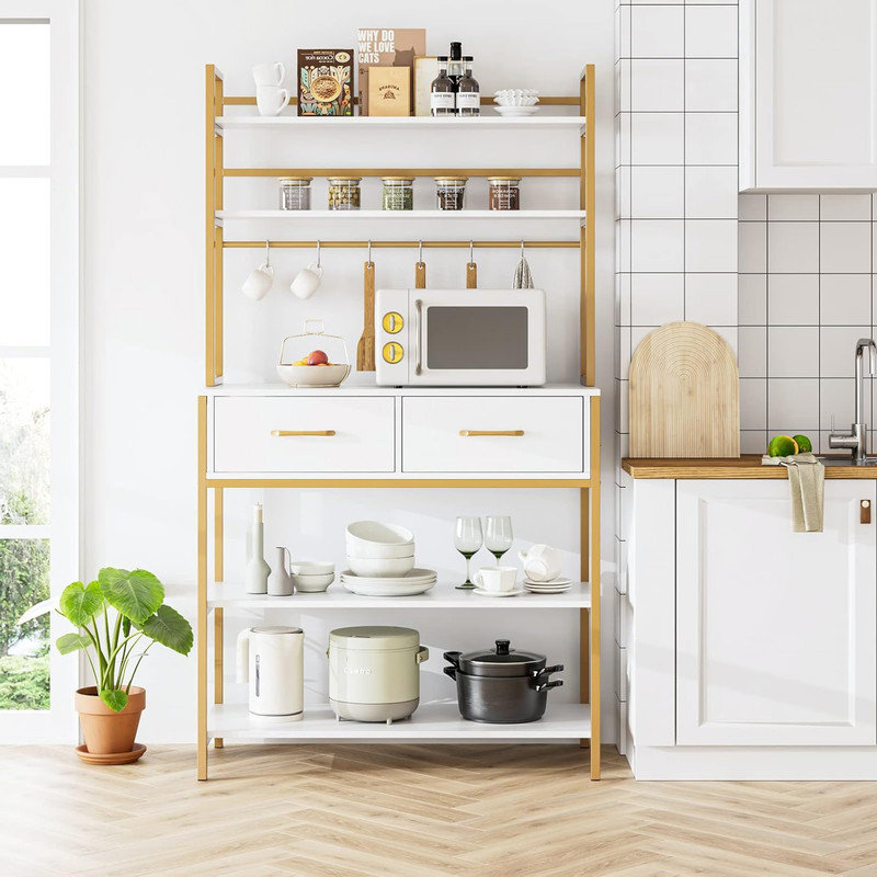 17 Stories 5-Tier Kitchen Bakers Rack with 2 Drawers, Microwave Oven ...