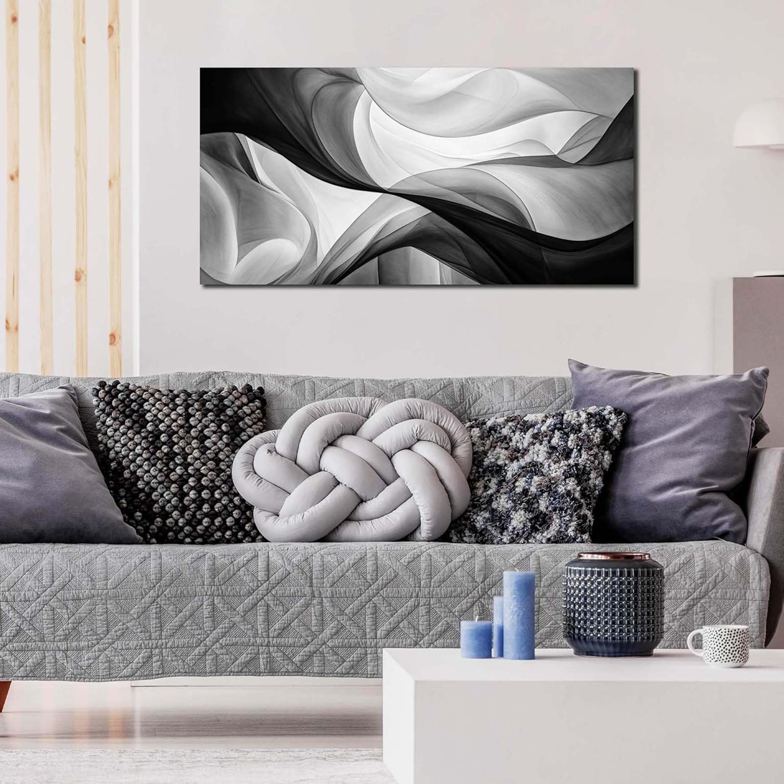 Ivy Bronx Abstract Wall Art For Living Room, Black And White Wall-Decor ...