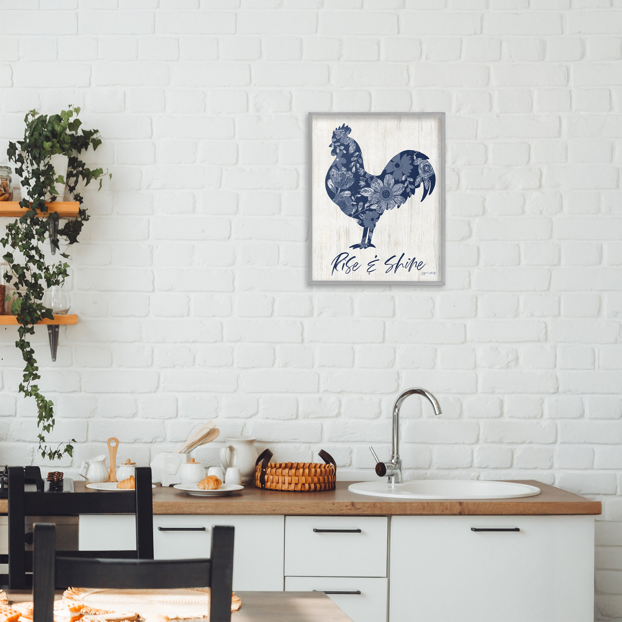Stupell Industries Floral Rise &Shine Rooster Framed Giclee, design by ...