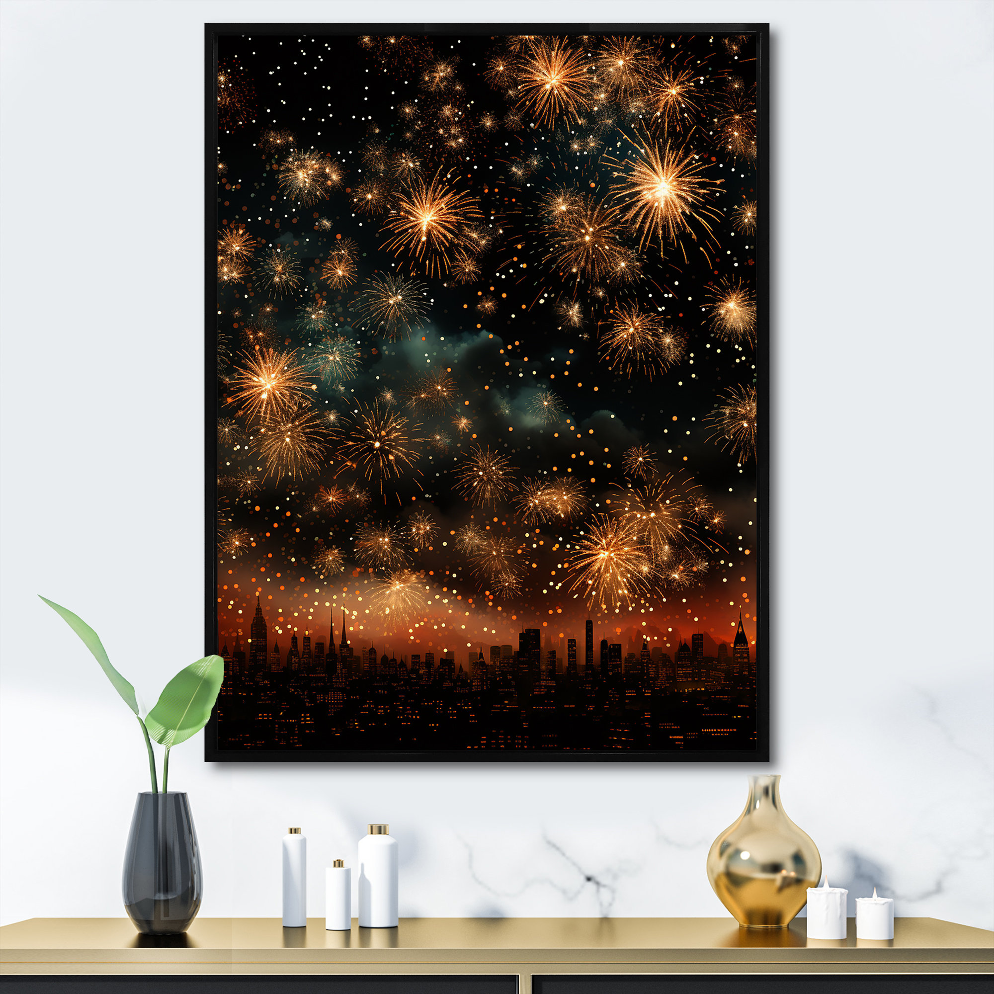 Winston Porter Gold Fireworks Magic Sky - Fireworks Wall Art | Wayfair