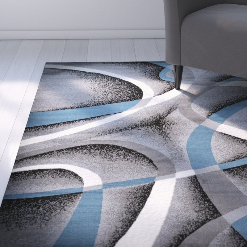 Ebern Designs Juelz Performance Gray/Blue/White Rug & Reviews | Wayfair