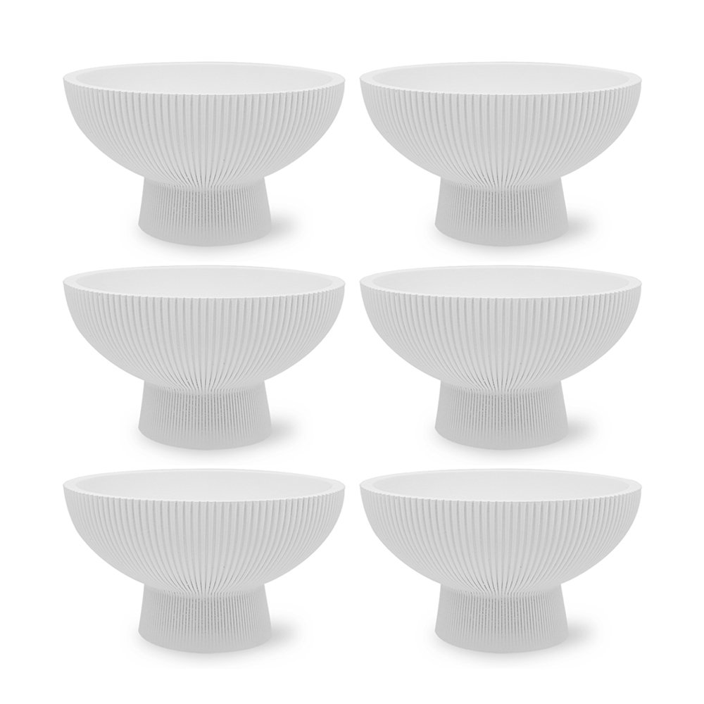 Wrought Studio™ 5" D X 3" H Pack 6 White Ribbed Pedestal Decorative ...