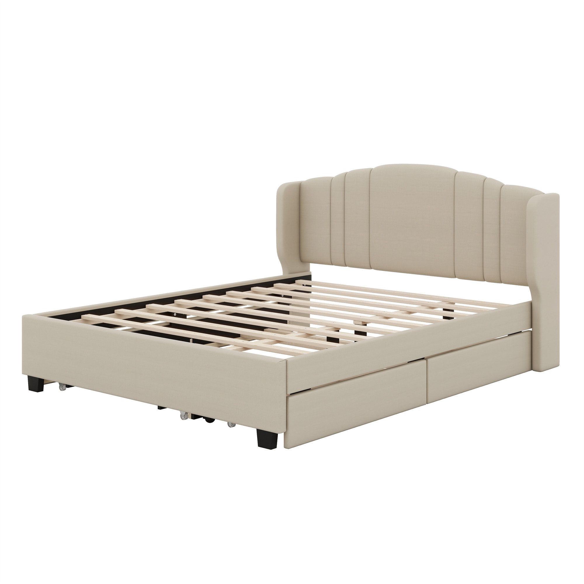 Lark Manor™ Platform Bed With Wingback Headboard, Trundle And Drawers ...