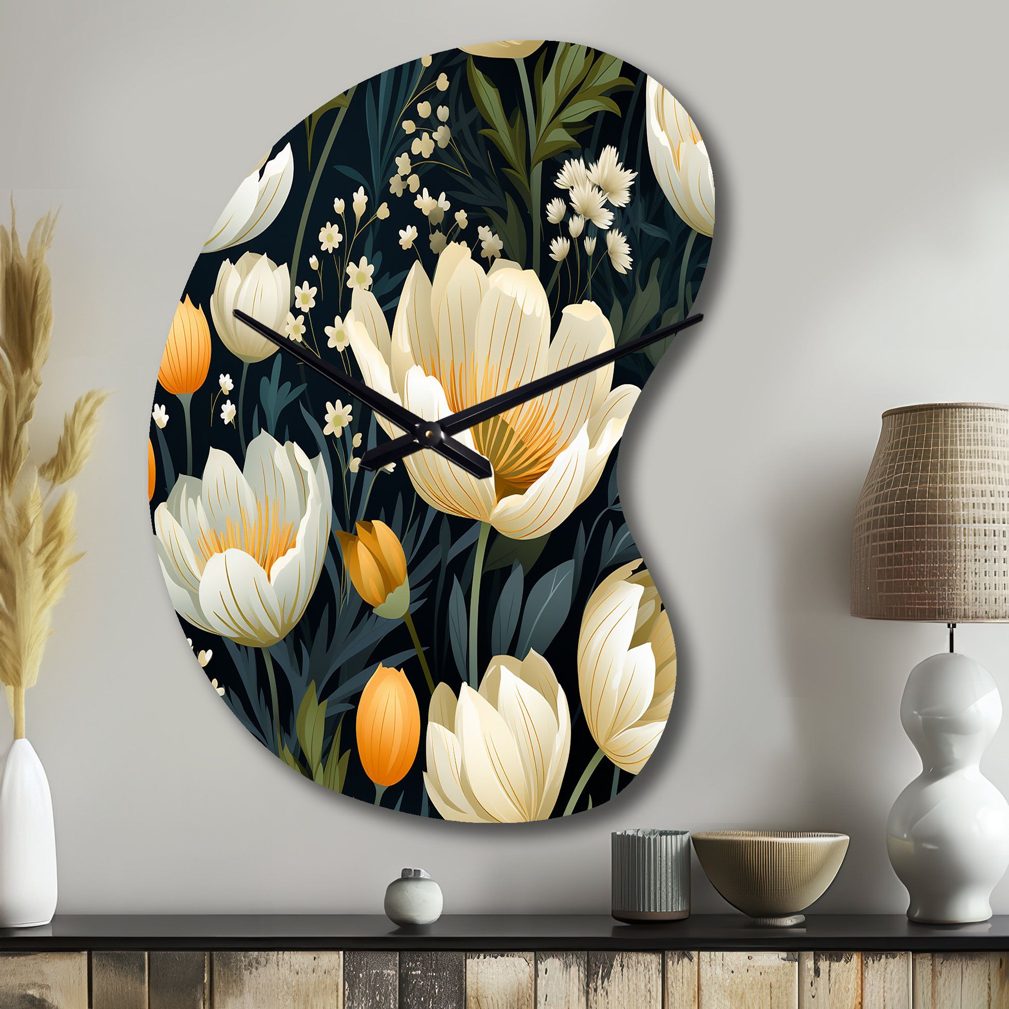 Design Art Beige And Yellow Weave Ikat Blooms - Floral Unique Shape ...