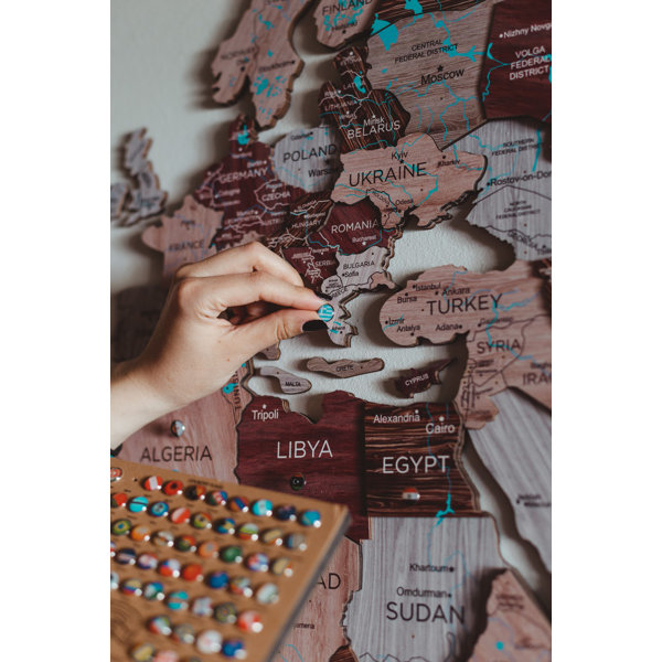 Enjoy The Wood 3D Wooden World Map Wall Art, Rustic Wall Decor | Wayfair
