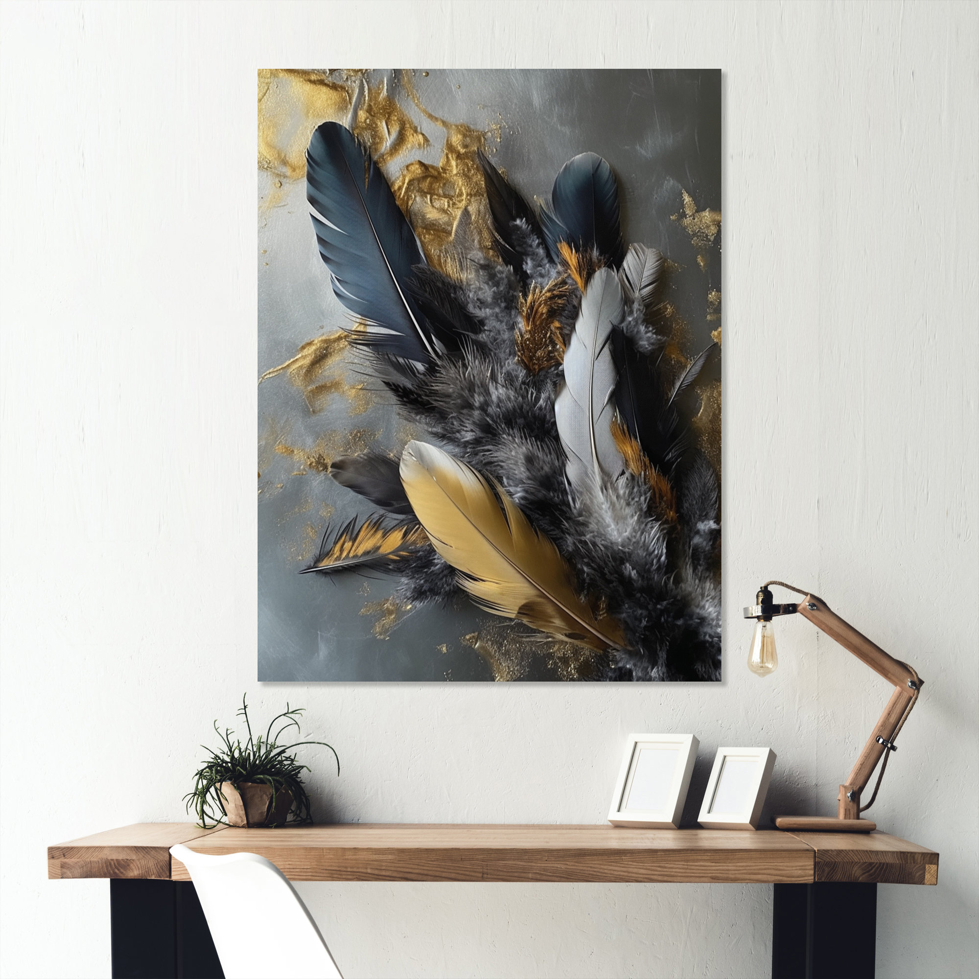 House of Hampton® Gold Boho Chic Feathers II - Glam Feather Metal Wall ...